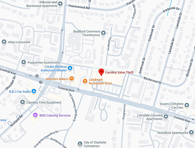16. carolina value thrift (4451 central ave) map