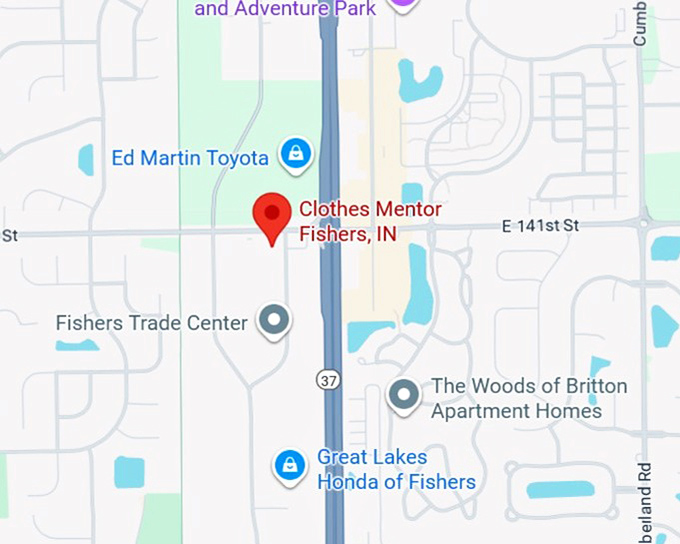 16. clothes mentor fishers, in map
