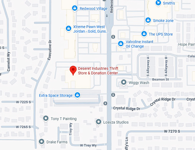 16. deseret industries thrift store & donation center (7166 s redwood rd) map