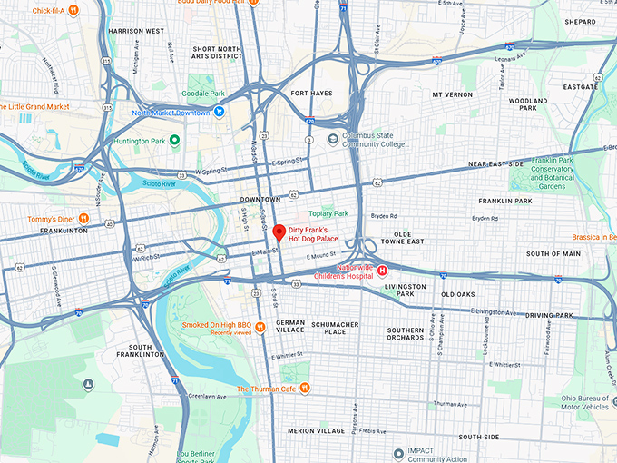 16. dirty frank's hot dog palace map