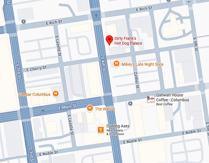 16. dirty frank's hot dog palace map