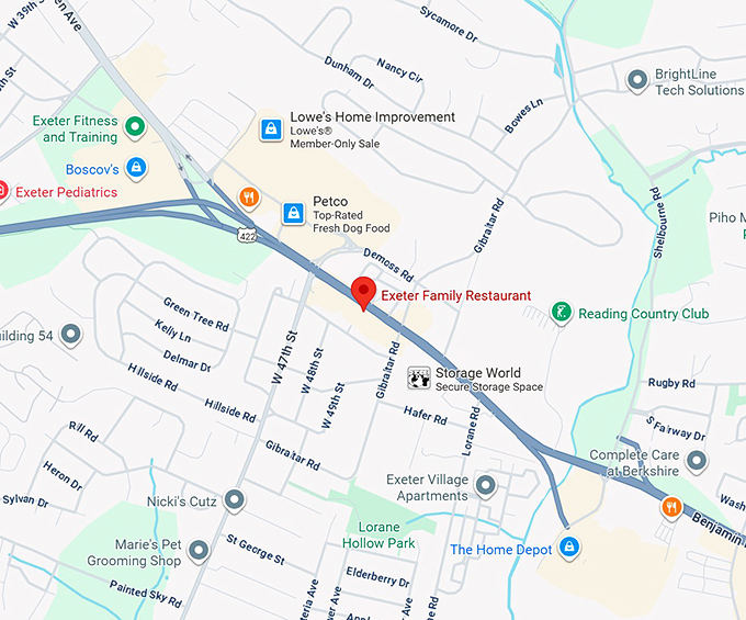 16. exeter family restaurant map