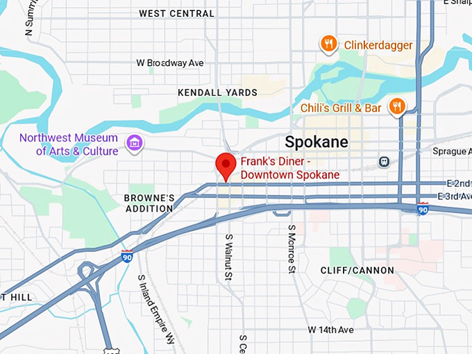 16. frank's diner downtown spokane (1516 w 2nd ave) map