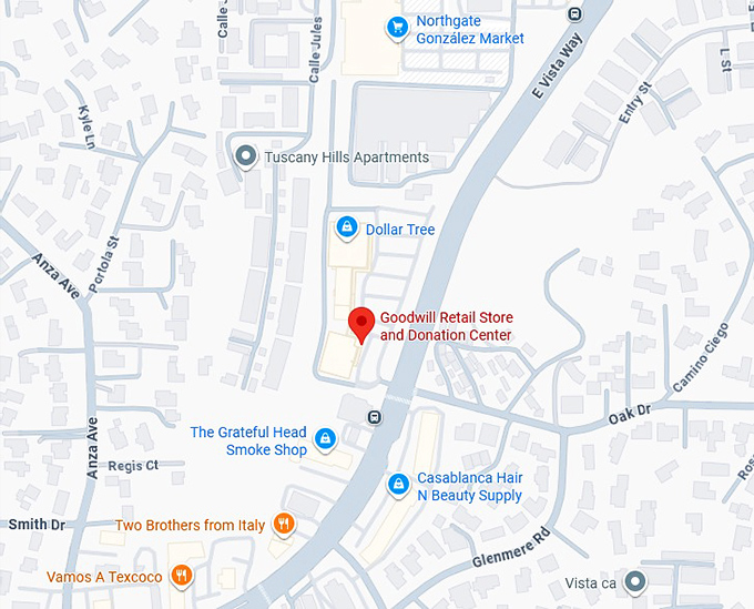 16. goodwill retail store and donation center (1056 e vista way) map
