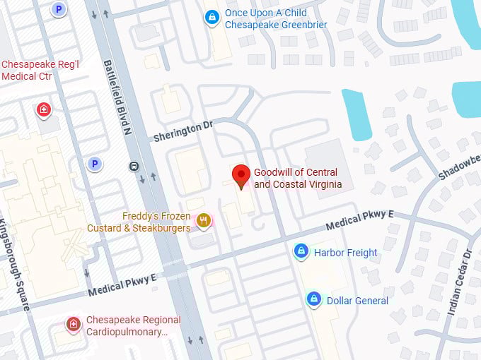 16. goodwill of central and coastal virginia (121 sherington dr, chesapeake) map