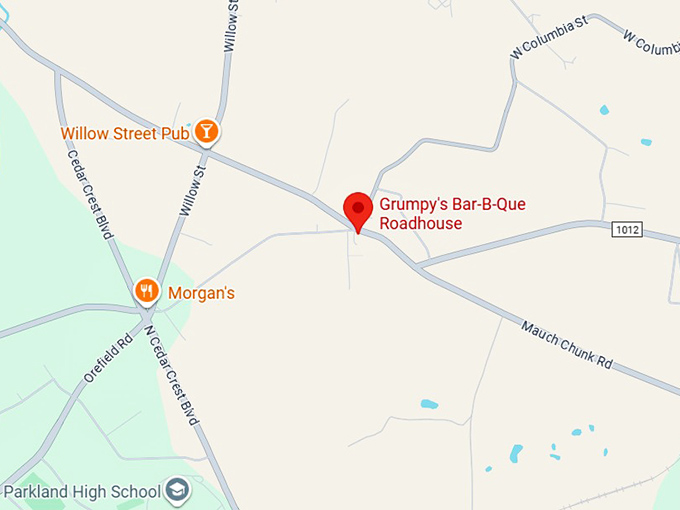 16. grumpy's bar b que roadhouse map