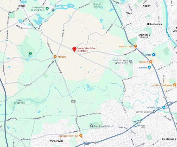 16. grumpy's bar b que roadhouse map