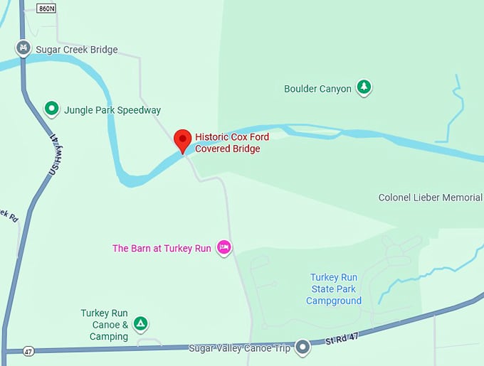 16. historic cox ford covered bridge map