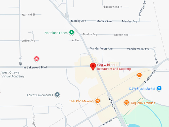 16. hog wild bbq, restaurant and catering map