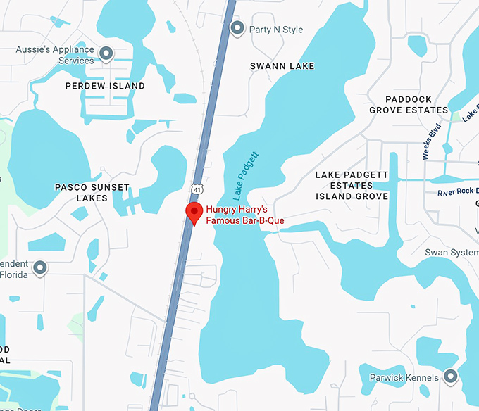 16. hungry harry's famous bar b que map