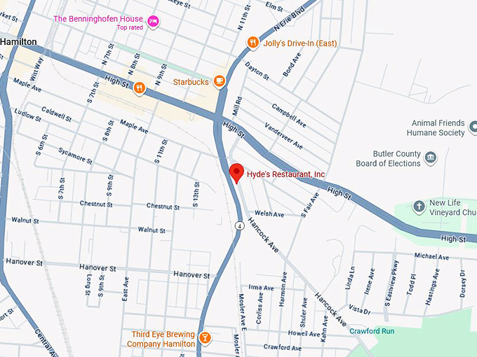 hyde's restaurant, inc. map