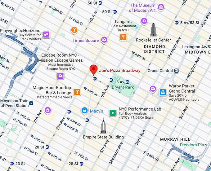 16. joe's pizza broadway map