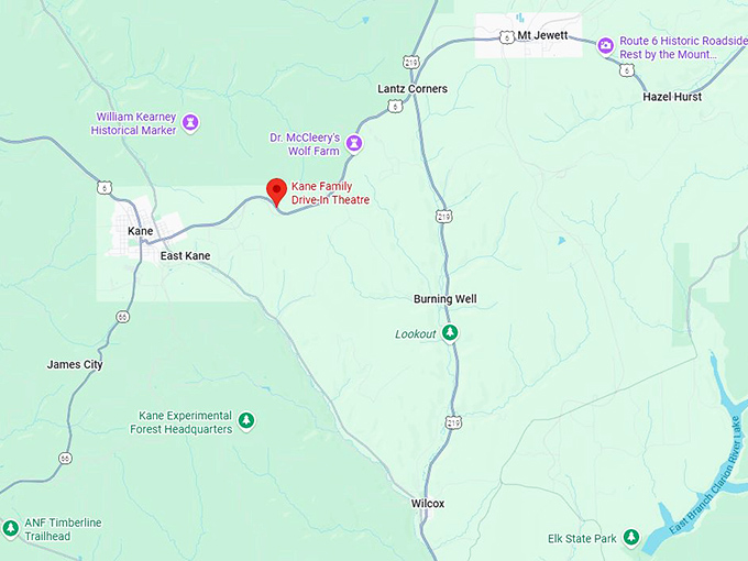 16. kane family drive in theatre map