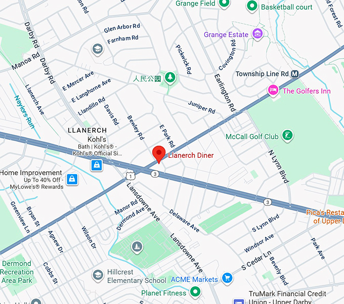 16. llanerch diner map
