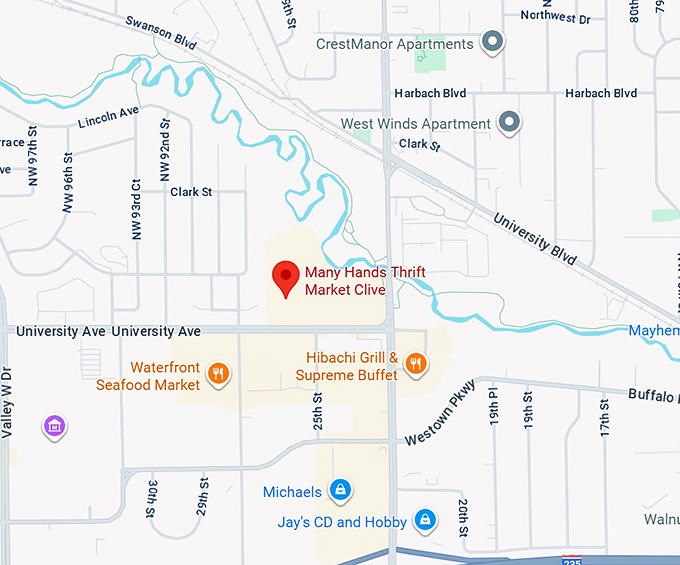 16. many hands thrift market clive map