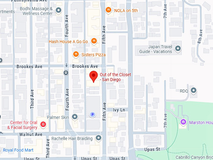 16. out of the closet san diego map