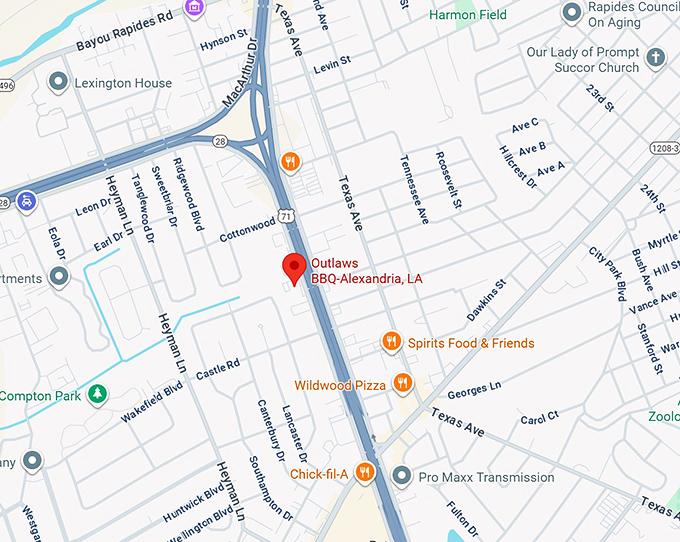 16. outlaws bbq alexandria, la map
