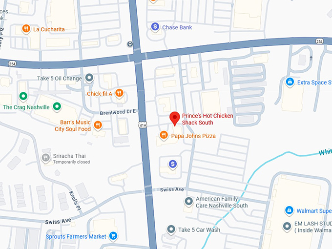 16. prince's hot chicken shack south map