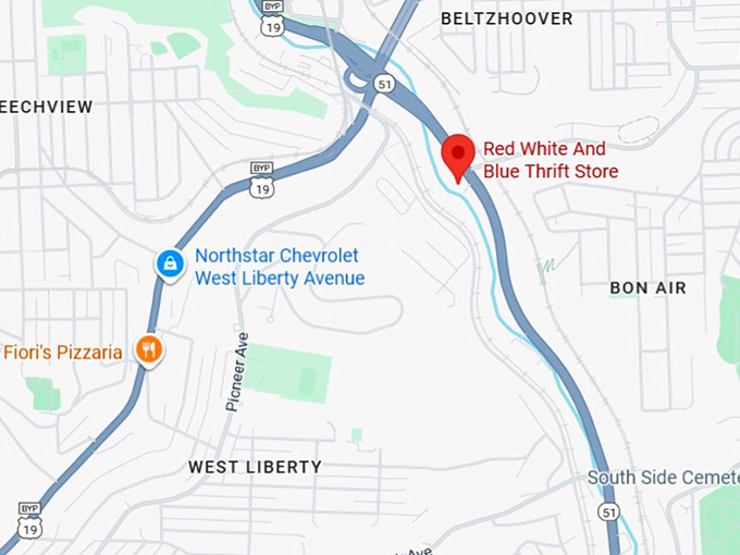 16. red white & blue thrift store (890 saw mill run blvd) map