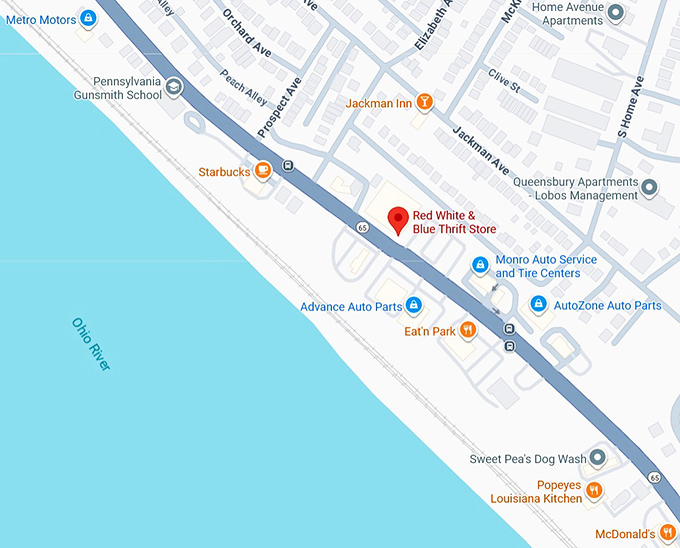 16. red white & blue thrift store (935 ohio river blvd, pittsburgh) map