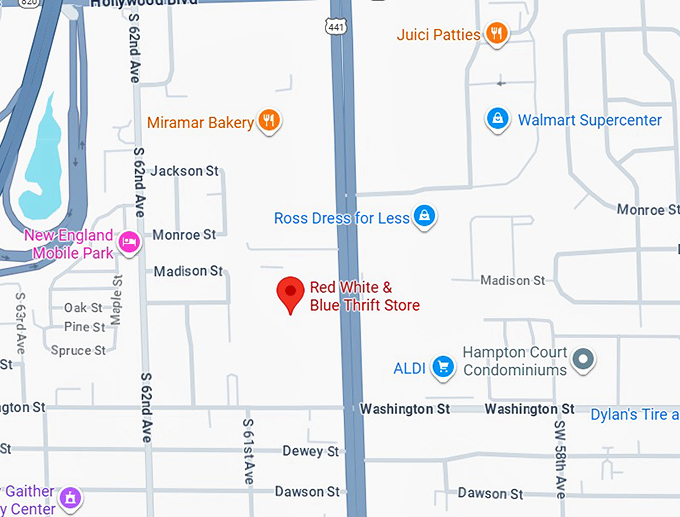 16. red white & blue thrift store map