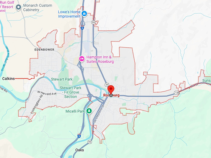 16. roseburg, or map