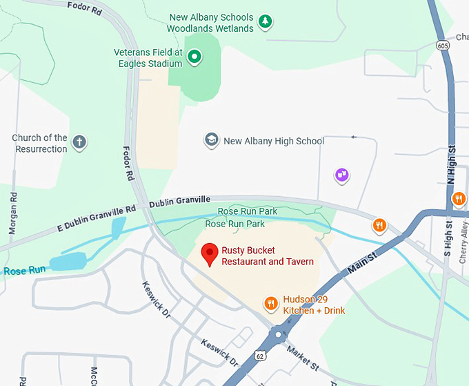 rusty bucket restaurant and tavern map