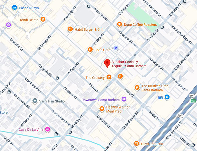 16. sandbar cocina y tequila santa barbara map
