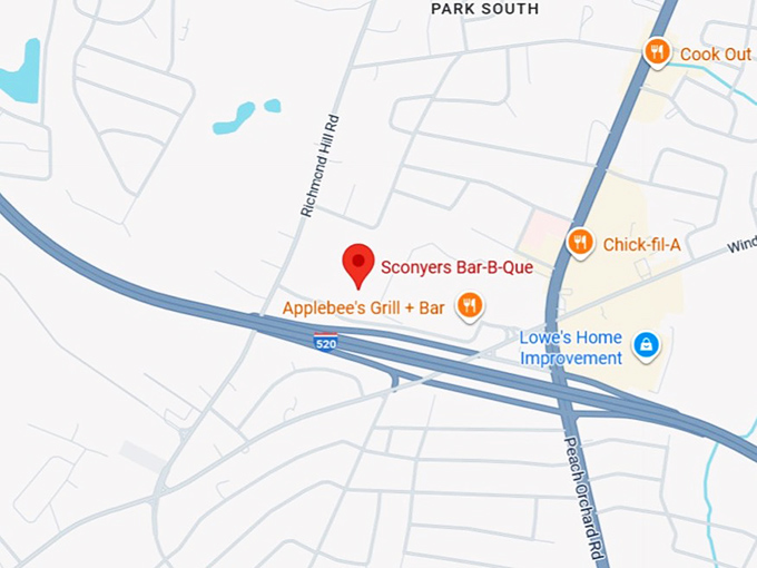 16. sconyers bar‑b‑que map