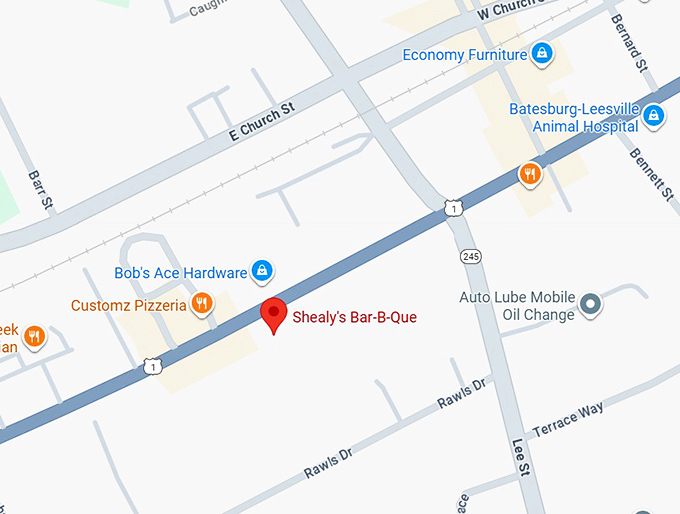 16. shealy's bar b que map