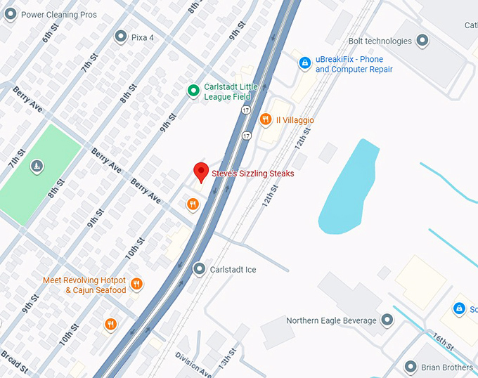 16. steve's sizzling steaks map