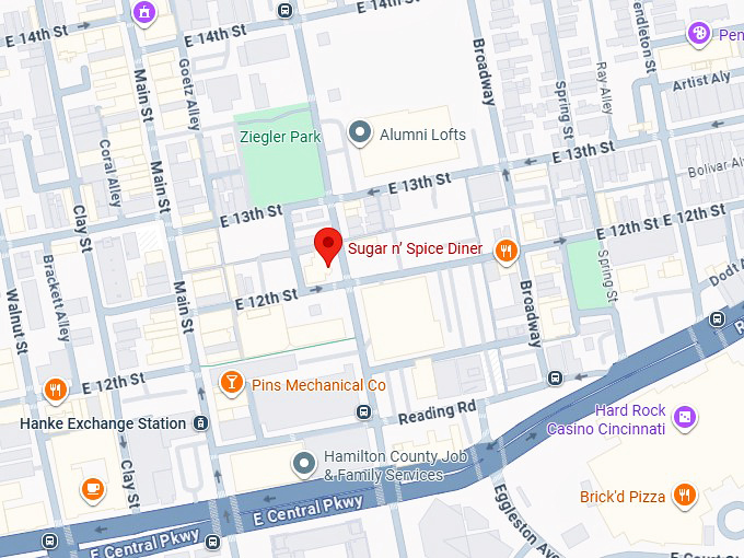 16. sugar n&rsquo; spice diner (1203 sycamore st) map