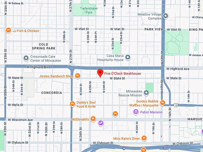 16. the five o&rsquo;clock steakhouse map