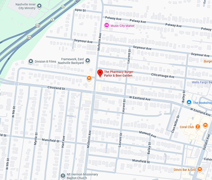 16. the pharmacy burger parlor & beer garden map