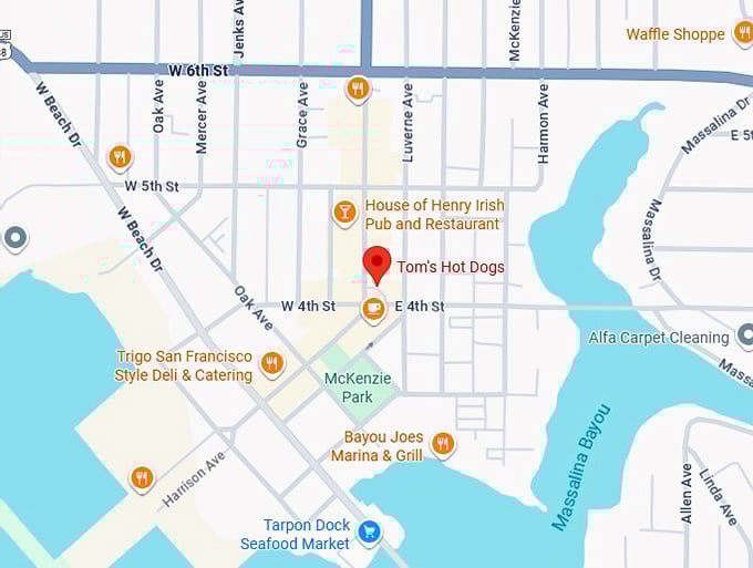 16. tom's hot dogs map