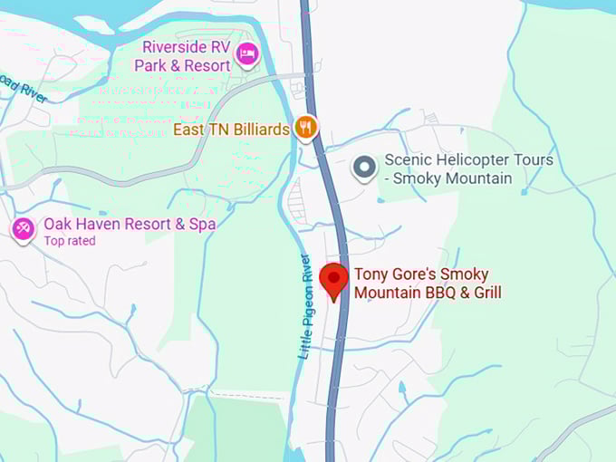 tony gore's smoky mountain bbq & grill map