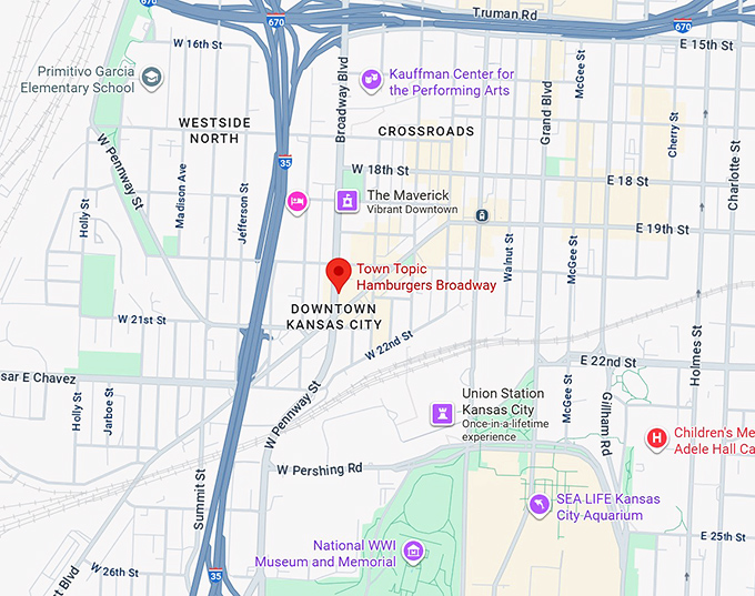 16. town topic hamburgers broadway map