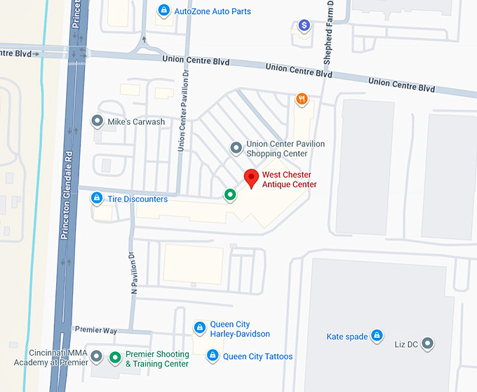 west chester antique center map