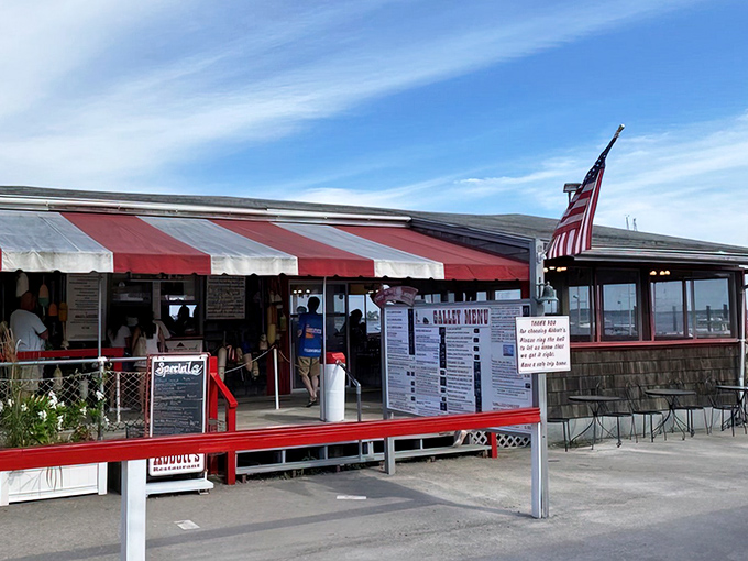Abbott's iconic red-striped awning isn't just for show&mdash;it's a beacon calling seafood lovers home to lobster roll paradise.