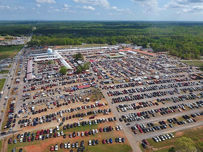 Aerial view of treasure hunting paradise! Anderson Jockey Lot stretches as far as the eye can see, like a small city dedicated to bargains.