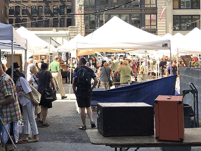 White tents and eager shoppers create the perfect storm for treasure hunting adventures.