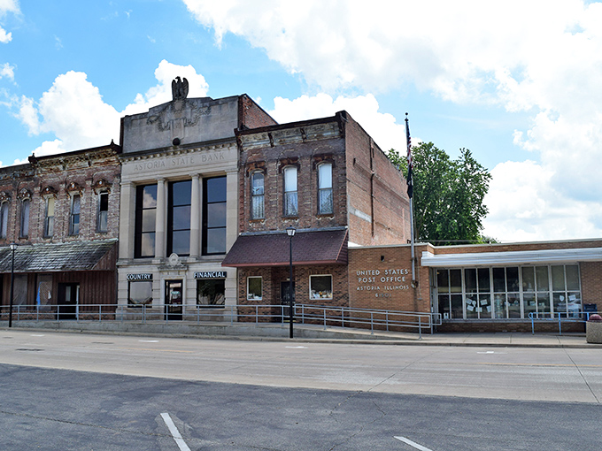 The historic Astoria State Bank stands proud, a brick-and-mortar time machine to small-town prosperity of yesteryear.