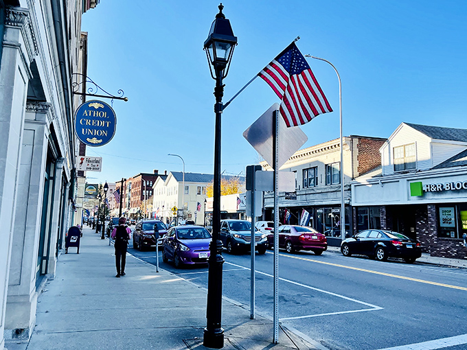 Athol's Main Street welcomes you with classic New England charm and American flags that wave like friendly neighbors.