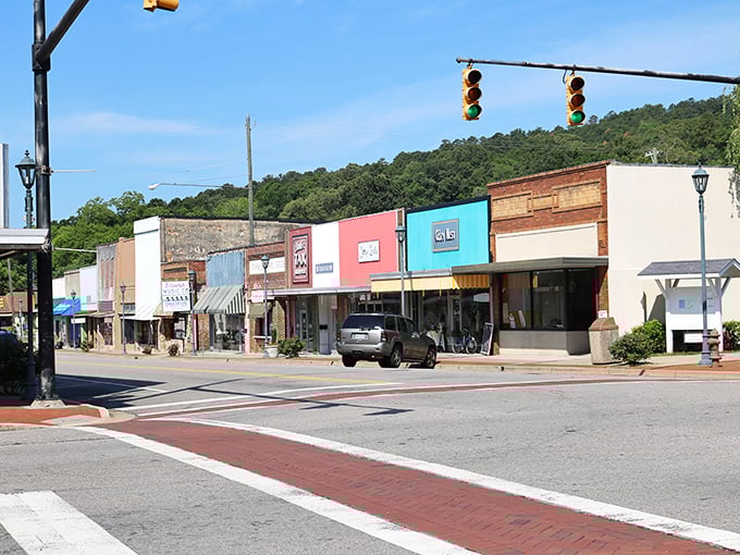 Main Street magic unfolds where colorful storefronts create a rainbow of small-town charm and endless possibilities.