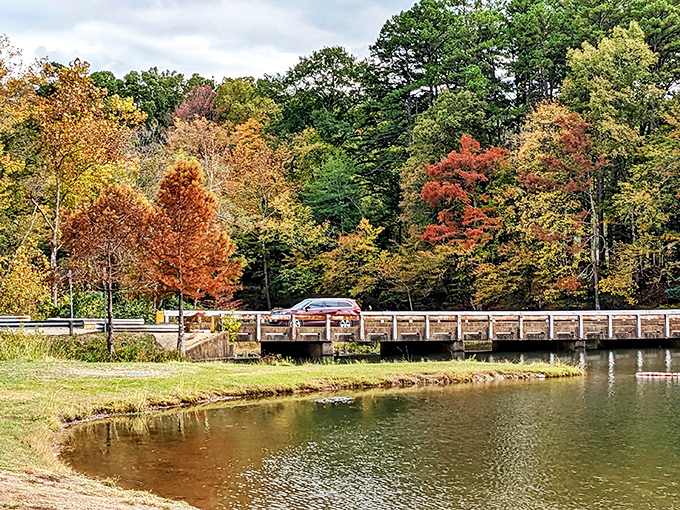 Fall colors frame this peaceful bridge like nature's own Norman Rockwell painting come to life.