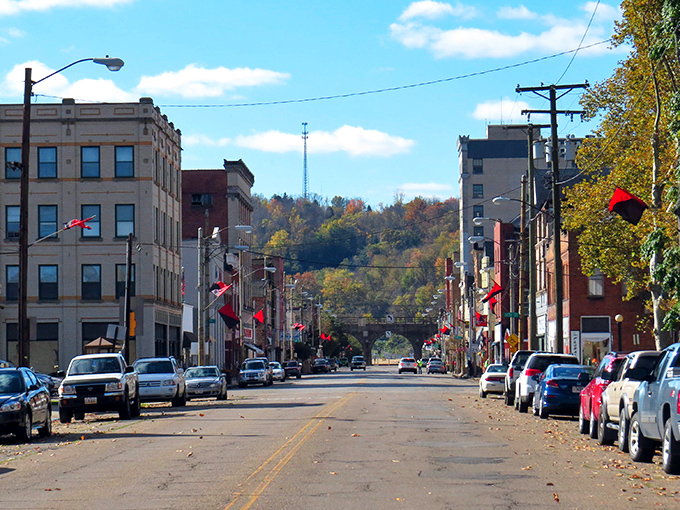 Downtown Bellaire welcomes you with classic brick buildings and those little red flags that say "we're proud of our town!" Main Street Americana at its finest.