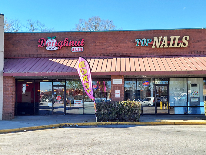 Big Apple Donuts shares space with a nail salon - proof that life's greatest pleasures sometimes come in unexpected packages!