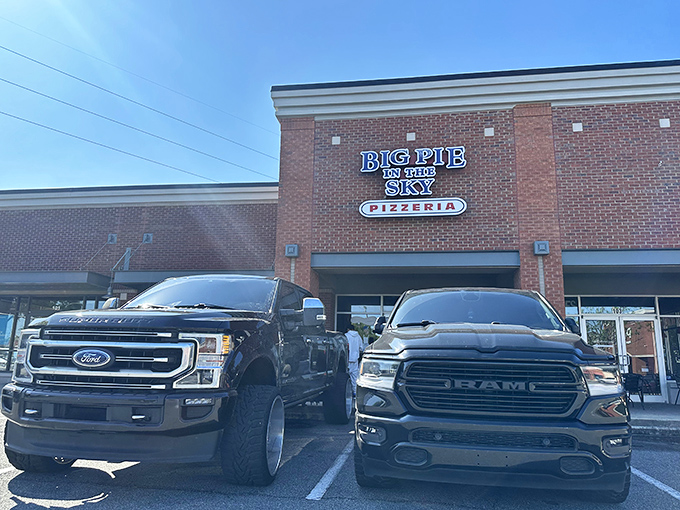 That brick facade promises serious pizza magic - like finding a hidden treasure in suburbia. 
