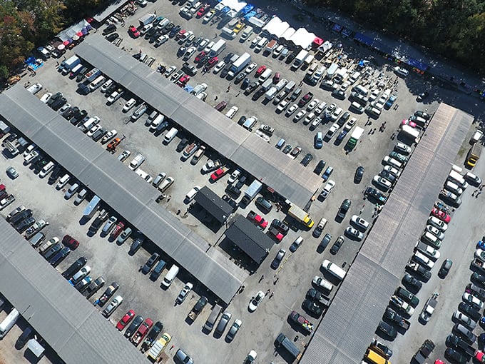 From above, Bill's Flea Market looks like a treasure hunter's dream parking lot come to life.