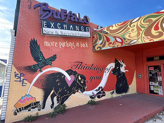 That colorful buffalo mural isn't just art &ndash; it's a promise of the fashion adventure waiting inside.